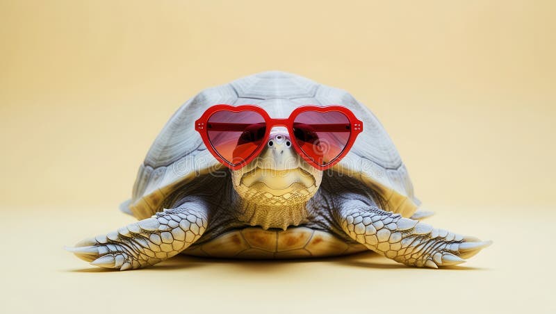 Turtle Wearing Sunglasses and a Red Heart Shaped Hat Stock Illustration ...