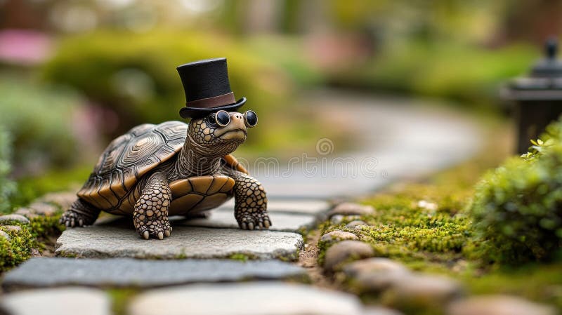 A Turtle Wearing a Top Hat on the Path of Life, AI Stock Image - Image ...