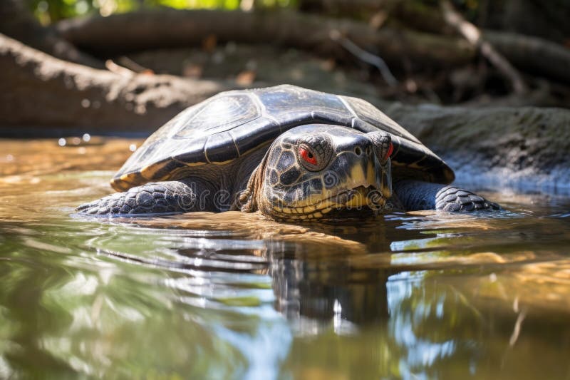 Turtle Withdrawing into Its Shell for Hibernation Stock Image - Image ...