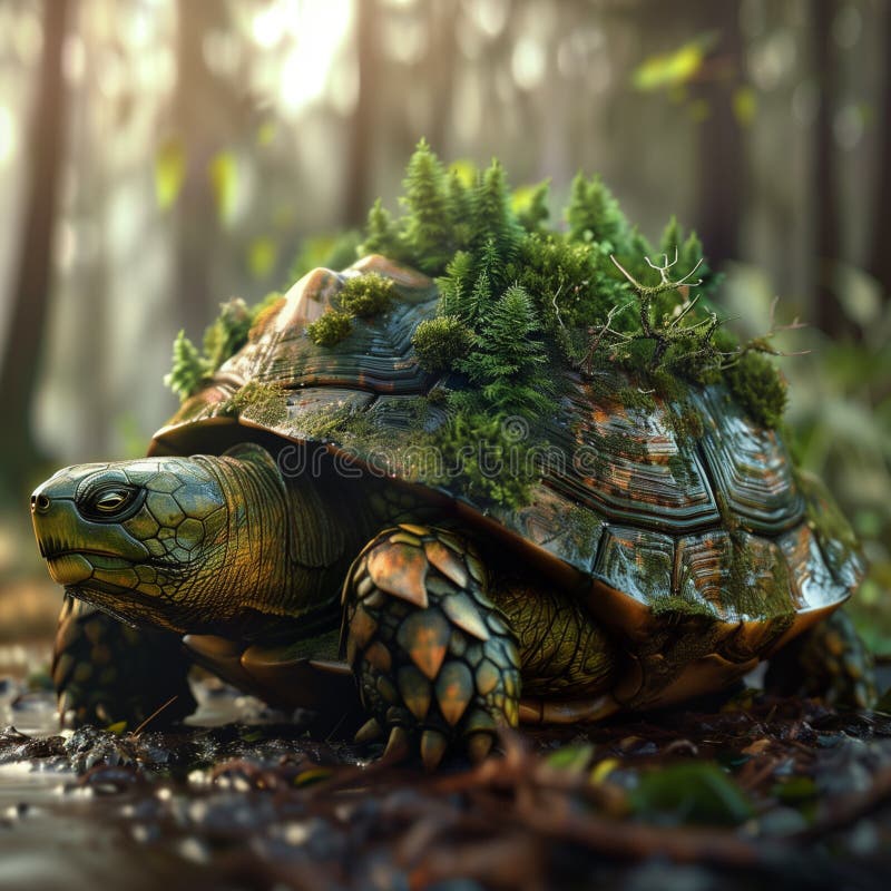 Turtle with Wood on Its Shell Stock Illustration - Illustration of ...