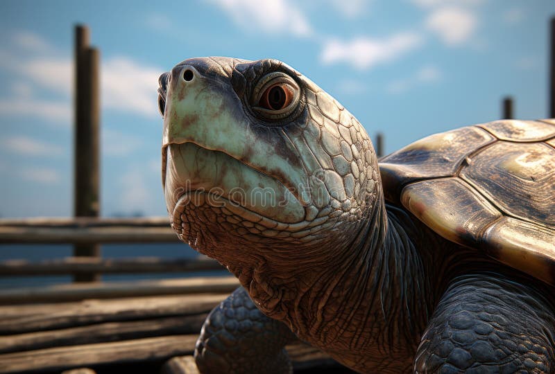 A Turtle On A Wooden Platform Stock Illustration Illustration Of