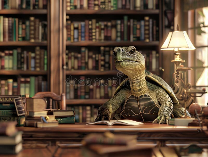 A Turtle Working As a Librarian in a Quiet Cozy Library Stock ...
