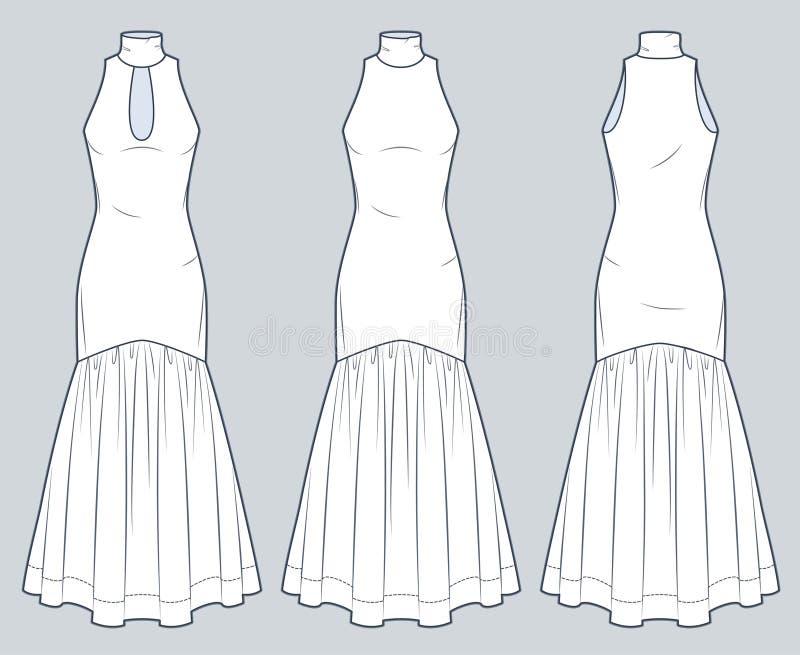 Turtleneck Maxi Dress Technical Fashion Illustration Jersey Dress With
