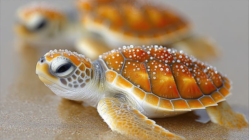 Turtles Adorned with Barnacles on a Sandy Beach during Low Tide Stock ...