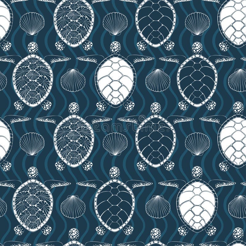 Turtles And Shells Seamless Pattern Stock Vector - Illustration of ...