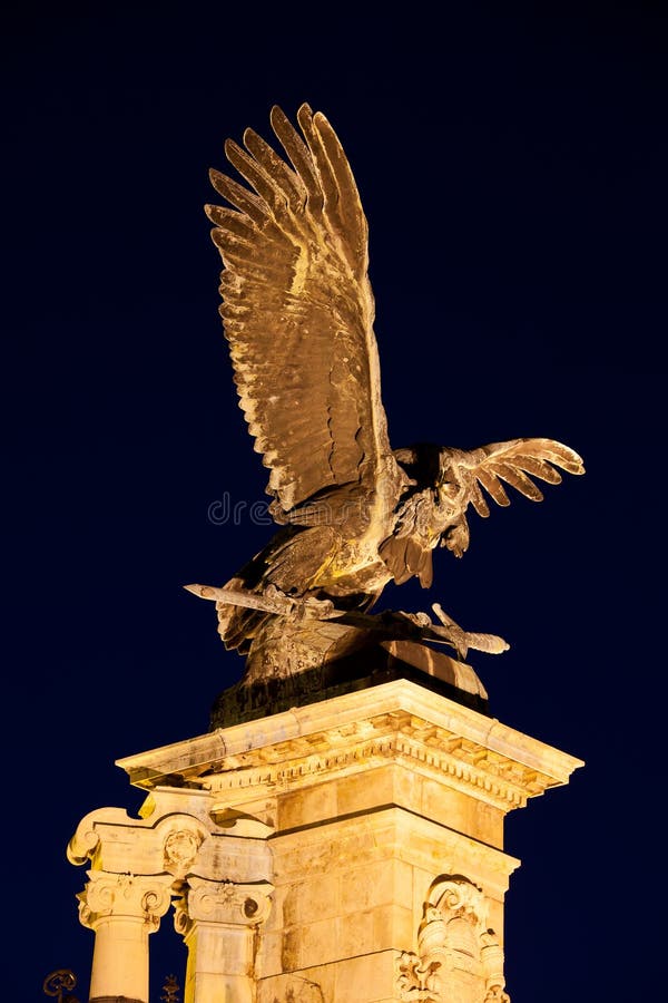 Turul Bird Statue at Night in Budapest Stock Photo - Image of symbol ...