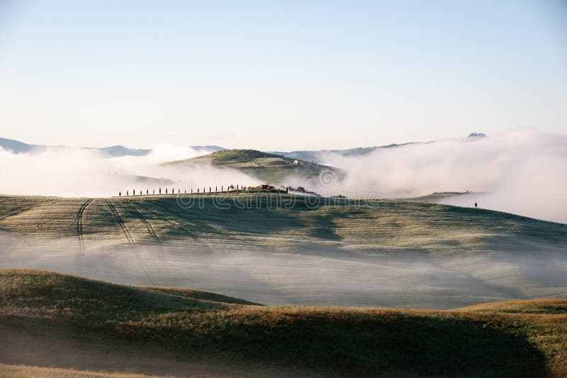 Tuscan Hills and Fog at Dawn, Italy Stock Image - Image of foggy ...