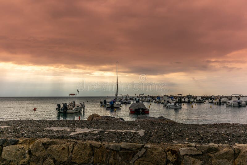The Tuscan Sea and a Marina in Autumn at Sunset - 3 Stock Image - Image ...
