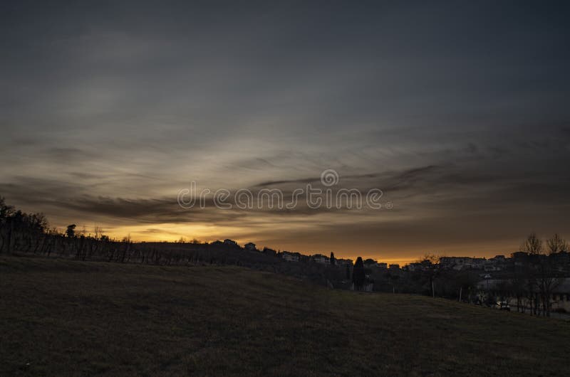 Tuscan sunset in winter stock photo. Image of winter - 138096200