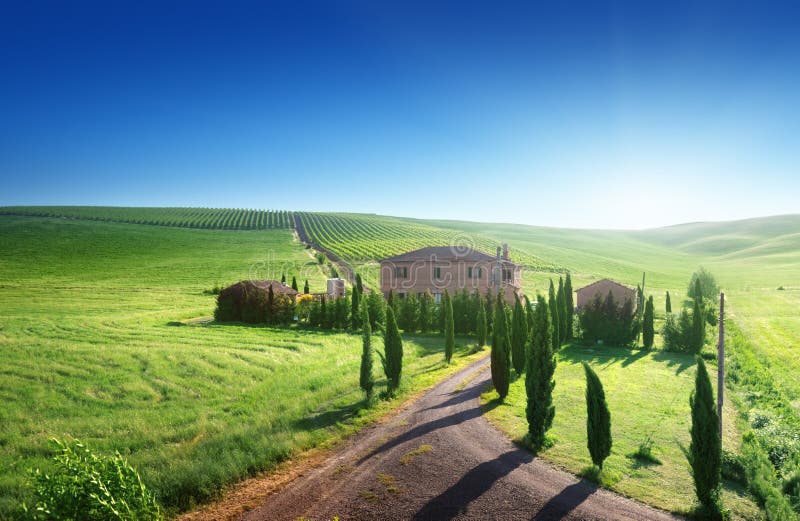 Tuscany Landscape with Typical Farm House Stock Image - Image of ...