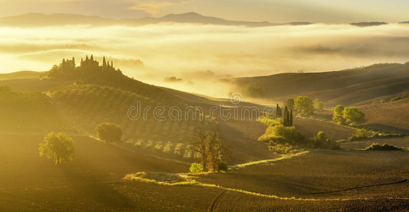 Tuscany landscape stock photo. Image of outdoor, morning - 61837548