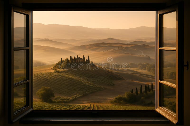 Tuscany Landscape Windows View Stock Image - Image of background, plant ...
