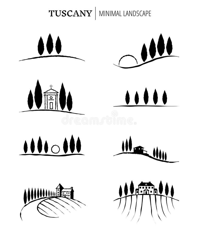 Tuscany Minimal Landscape Graphics for Brand Identity Stock Vector ...