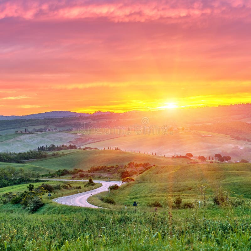 Tuscany sunrise stock photo. Image of green, countryside - 41377460