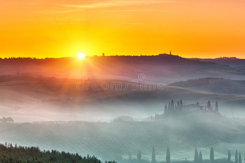 Tuscany sunrise stock photo. Image of amazing, mysterious - 50174710