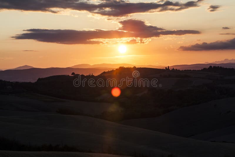 Tuscany sunset stock photo. Image of architecture, beauty - 129771082
