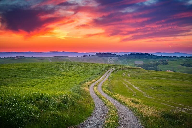 Tuscany sunset stock image. Image of mood, amazing, countryside - 56631619