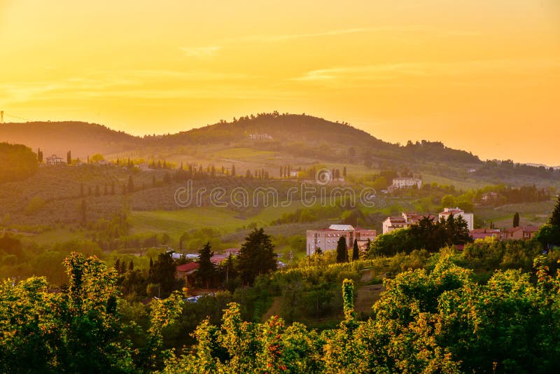 Tuscany sunset stock image. Image of golden, tourism - 95095025
