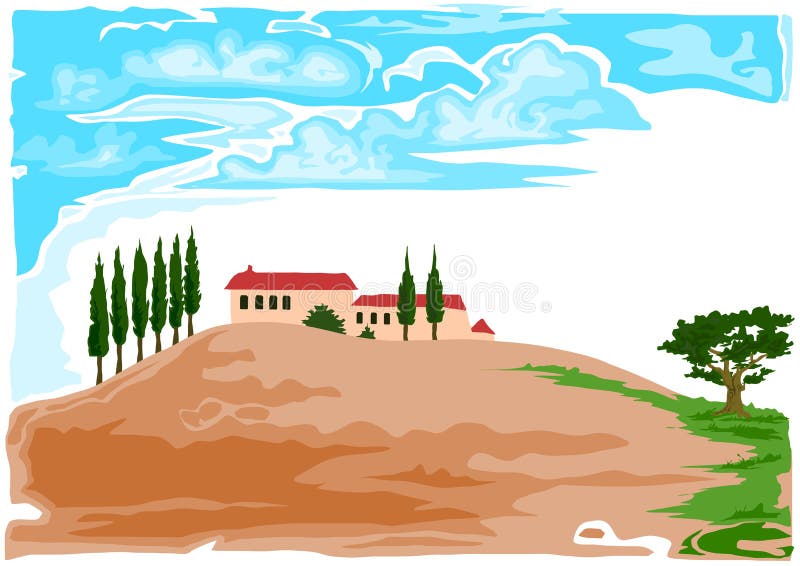 Tuscany Landscape Vector stock vector. Illustration of monochromatic ...