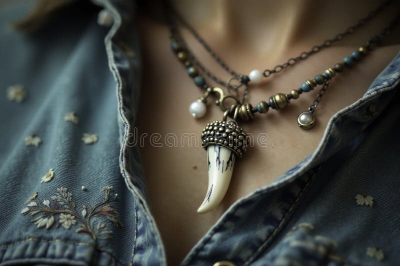 Tusk Shaped Charm on Bohemian Inspired Necklace, Eclectic, Charm Stock ...