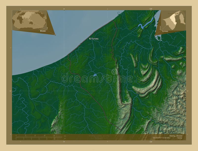 Tutong, Brunei. Physical. Labelled Points of Cities Stock Illustration ...