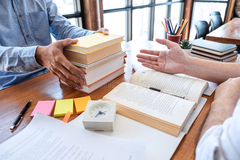 Tutor Books with Friends Education, Group Students Studying and ...