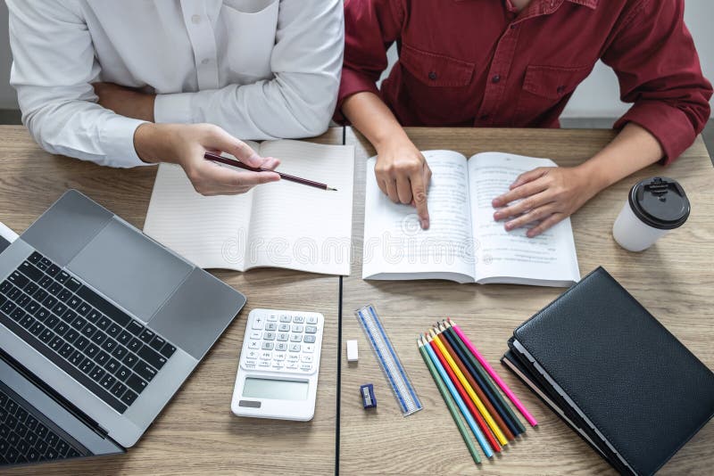 Tutor Books with Friends Education, Group Students Studying and ...