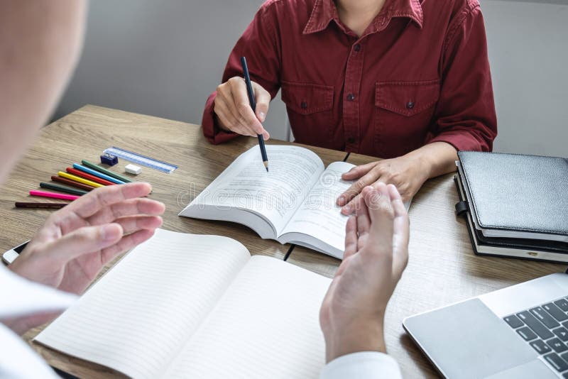 Tutor Books with Friends Education, Group Students Studying and ...