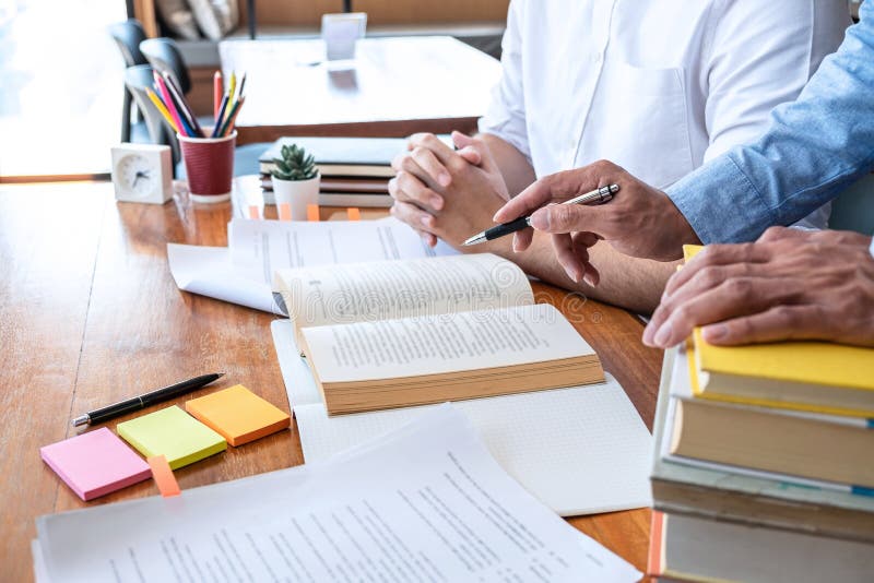 Tutor Books with Friends Education, Group Students Studying and ...