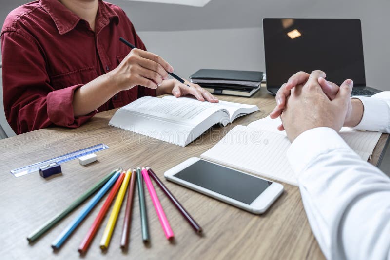 Tutor Books with Friends Education, Group Students Studying and ...