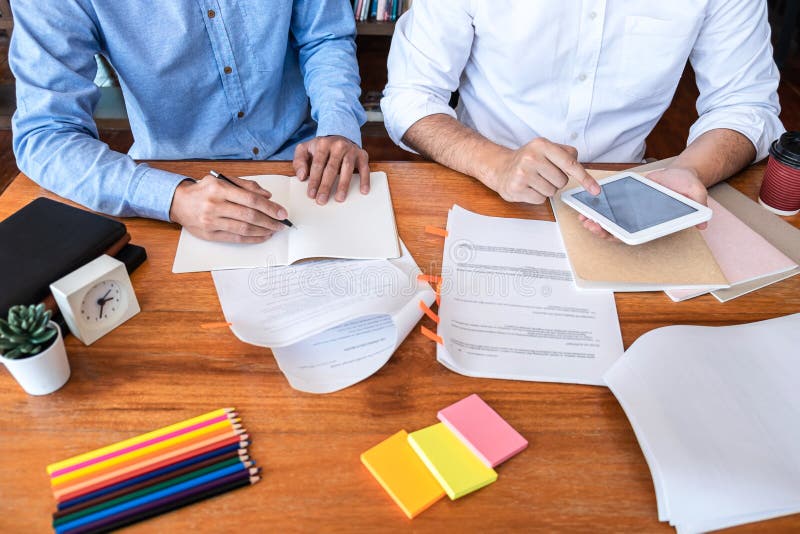 Tutor Books with Friends Education, Group Students Studying and ...