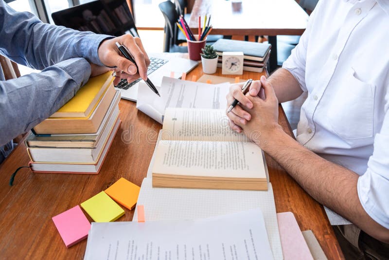 Tutor Books with Friends Education, Group Students Studying and ...