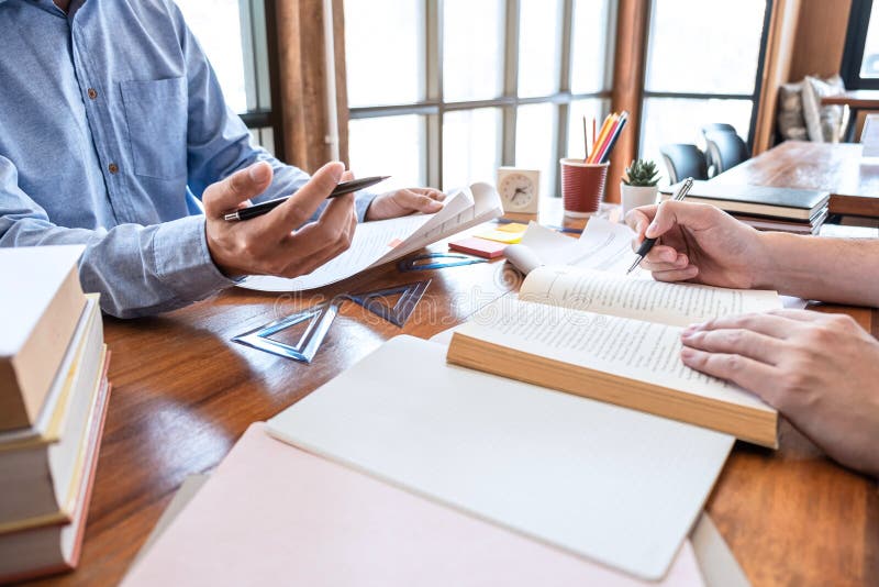 Tutor Books with Friends Education, Group Students Studying and ...