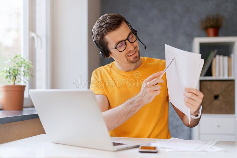 Tutor Giving Online Class Via Video Call on Laptop Stock Photo - Image ...