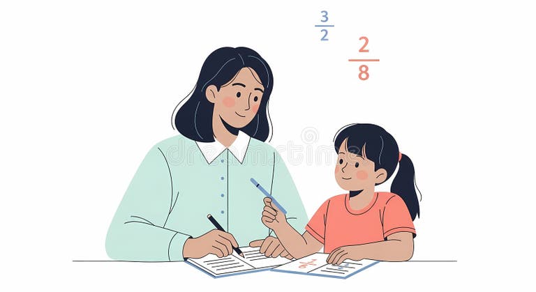 Tutor Helping Student with Math Homework at Home Illustration Stock ...