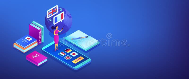 Online Language School Isometric 3D Banner Header. Stock Vector ...
