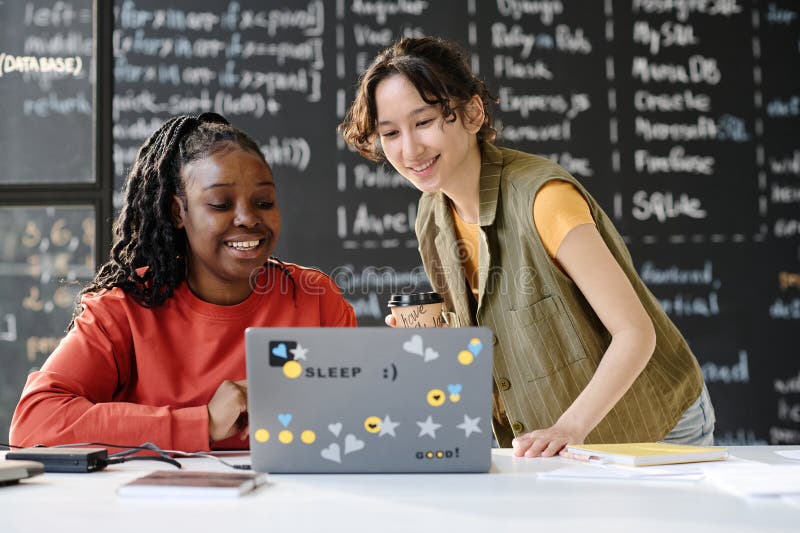 Tutor Using Laptop during Lesson with Student Stock Image - Image of ...
