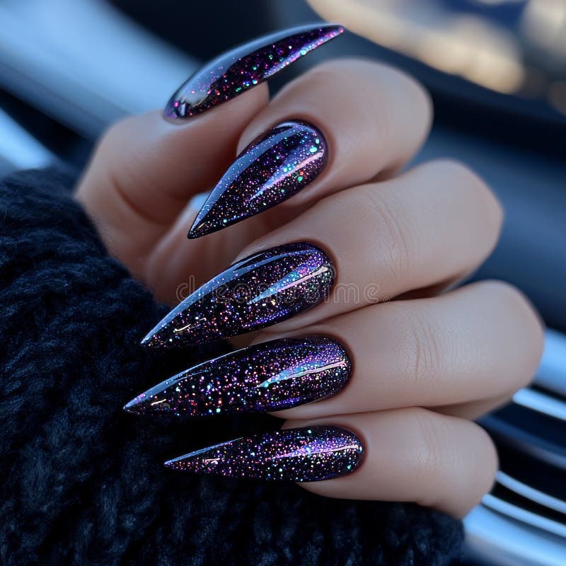 Tutorial Featuring Gorgeous Deep Purple Nails Adorned with Holographic ...