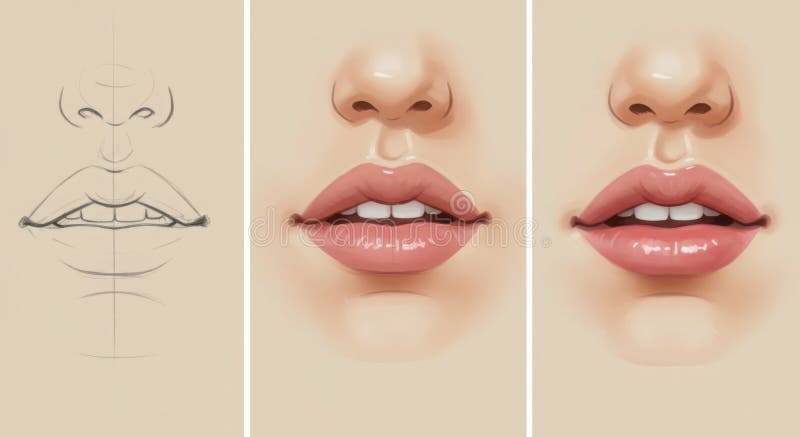 Lip Drawing Step-by-Step. Generative AI Stock Photo - Image of fully, features: 371258788