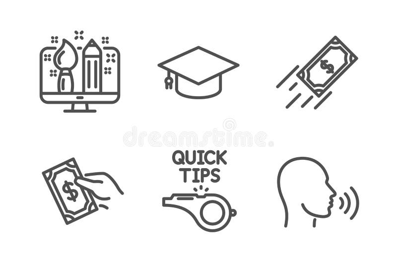Tutorials, Graduation Cap and Fast Payment Icons Set. Creative Design ...
