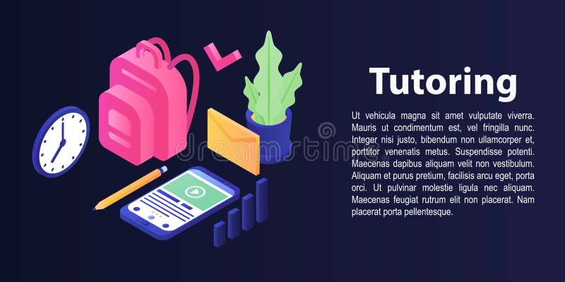 Tutoring Concept Banner, Isometric Style Stock Vector - Illustration of ...