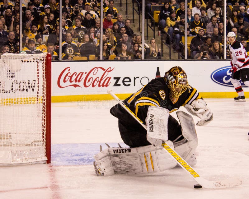 Tuukka Rask makes a save editorial stock image. Image of puck - 22373639