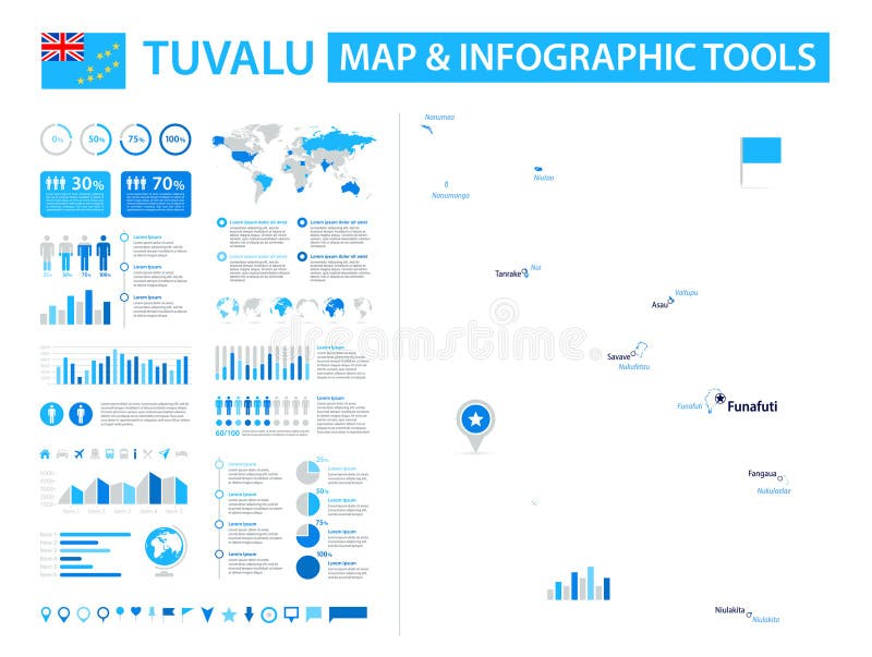 Tuvalu Infographic Map with Data Visualization Elements - Vector Map of ...