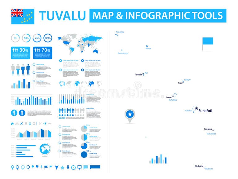 Tuvalu Infographic Map with Data Visualization Elements - Vector Map of ...