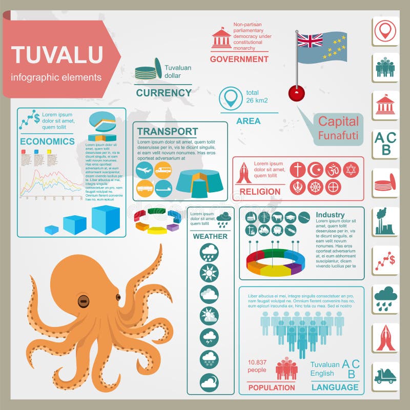 Tuvalu Infographics, Statistical Data, Sights. Octopus Stock Vector ...