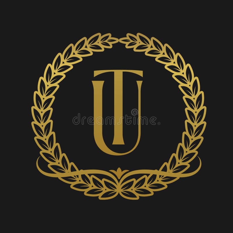 UT Letter Logo with Gold Laurel Wreath. Stock Vector - Illustration of ...