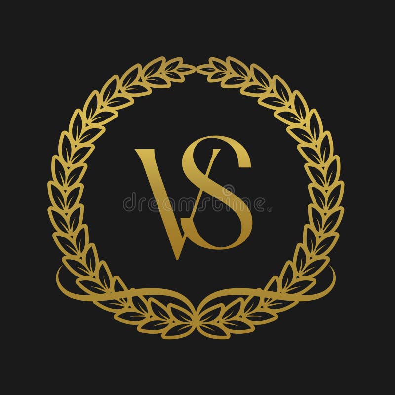 VS Letter Logo with Gold Laurel Wreath. Stock Vector - Illustration of ...