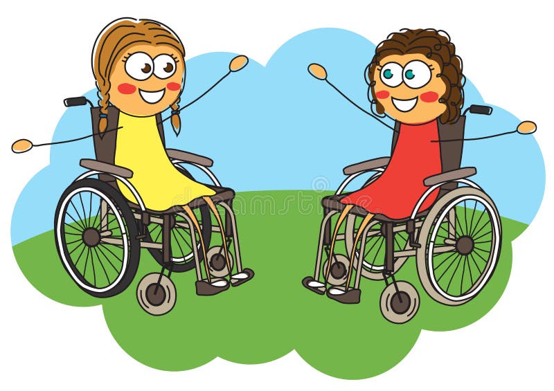 En Flicka I En Rullstol Och En Planet. Tecknad. Vektor Vektor ...