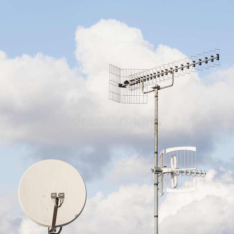 TV Aerial and Satellite Dish Stock Photo - Image of antenna, outdoor ...