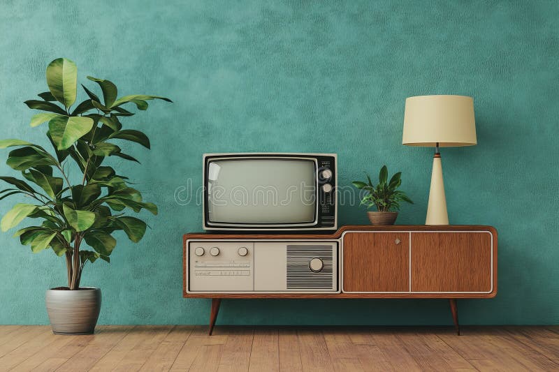 A TV Area Showcasing a Classic Television Set Against a Painted ...